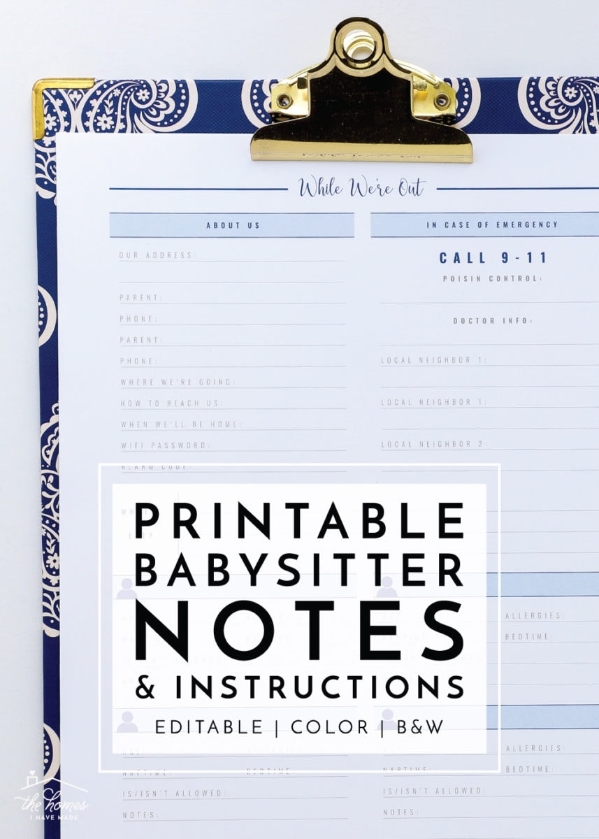 Printable Babysitter Notes & Instructions - The Homes I Have Made