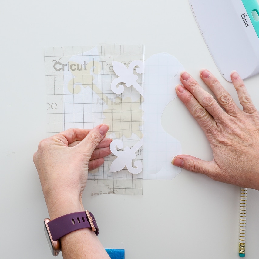 Faux Stenciled Table with Cricut Vinyl - The Homes I Have Made