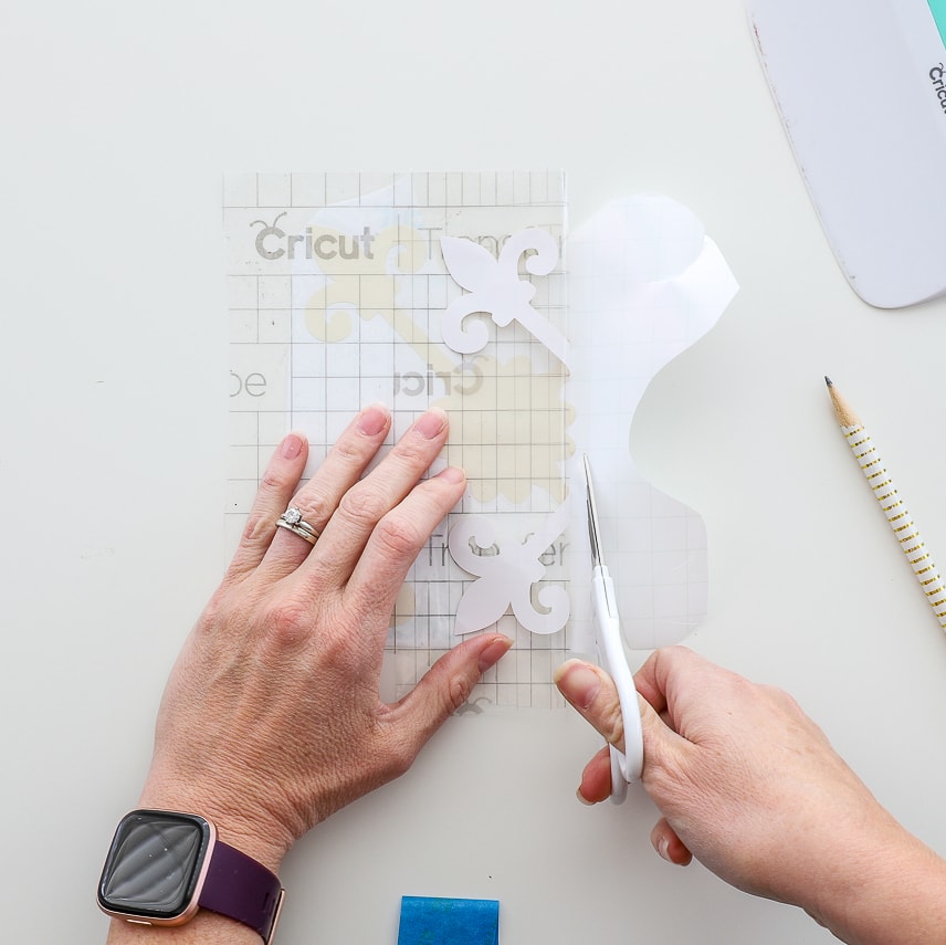 Faux Stenciled Table with Cricut Vinyl - The Homes I Have Made