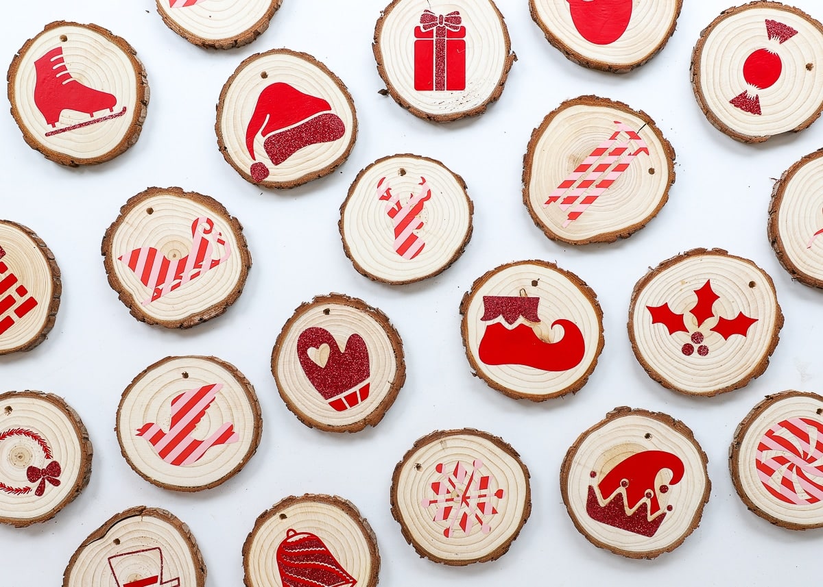 Easy Wood Slice Ornaments with a Cricut & Iron-On - The Homes I Have Made