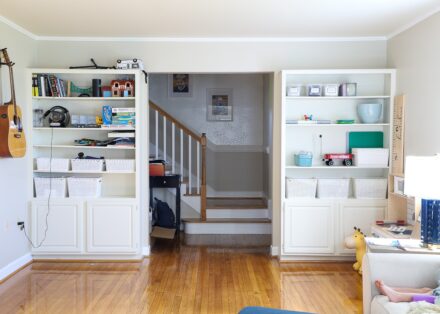 How to Wallpaper the Back of a Bookcase | Step-by-Step - The Homes I ...