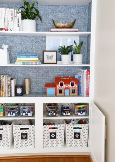 How to Wallpaper the Back of a Bookcase | Step-by-Step - The Homes I ...